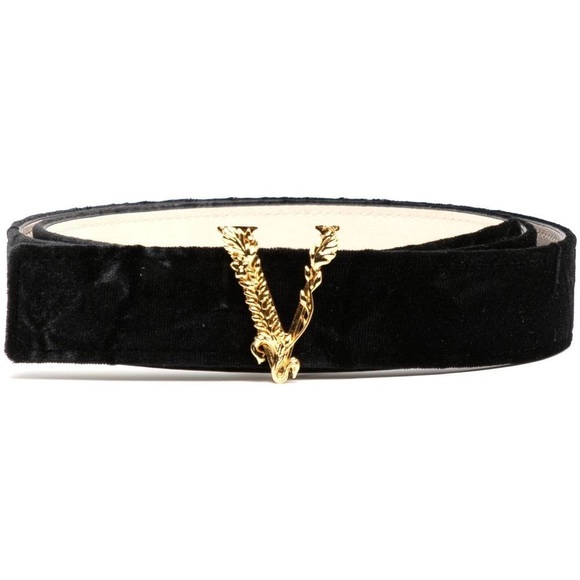Versace | Accessories | Versace Velvet Virtus Logo Leather Belt Nwt ...